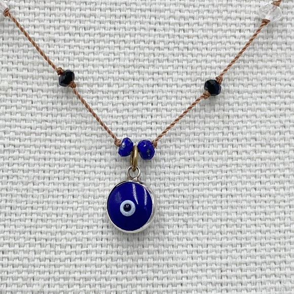 Jewelry | Blue Evil Eye Crystal Beaded Silk Necklace Sterling Silver ...